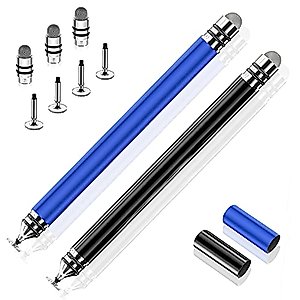 Modern Stylus Pens for Touch Screens Fine Point, 100% Stainless-Steel Fine Tip Stylus Pen, Stylist Pen for iPad, iPhone, Tablet, Laptop, Android, Samsung, Kindle with 7 Replacement Tips (Black/Blue)