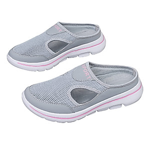 WENOREG Women’s Backless Mesh Hollow Out Slip-on Mules Sandals with Arch Support,Fashion Casual Comfort Knitted Air Cushion Outdoor Orthopedic Walking Sneakers (Pink,12,12)