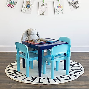 Humble Crew, Multi-Blue Kids Lightweight Plastic Table and 4 Chairs Set, Square