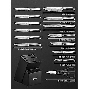 D.Perlla Kitchen Knife Set 15 Pieces, Knife Set with Block and Sharpener, High Grade Stainless Steel Kitchen Knife Set, Steak Knives, Scissors for Chopping, Slicing, Dicing, Sharp and No Rust