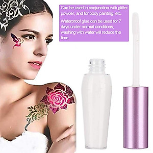 Body Glitter Glue, Adhesive Cosmetic Temporary Tattoo Glitter Powder Glue Body Painting Face Eyebrows Hair Nails Tattoo Gel Beauty Tool for Festival Carnival Concert Party Beauty Rave Accessories 7ml