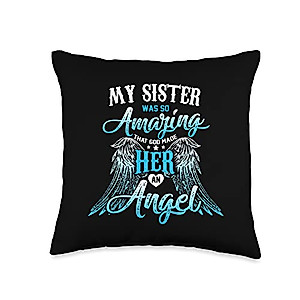Memorial Of My Sister She Is My Guardian Angel My Sister was So Amazing That God Made Her an Angel, Grief Throw Pillow, 16x16, Multicolor