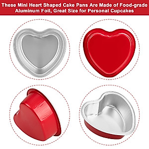 HEYYUMI Mini Heart Shaped Cake Pans with Lids, 50pcs 3.4oz Aluminum Foil Heart Cake Pan,Disposable Heart Cupcake Cups Liners Tins Ramekins Containers for Valentine's Day Weddings Anniversaries(Red)