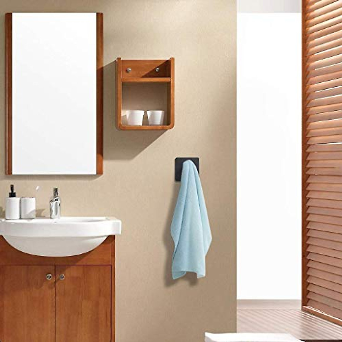 Celbon 4PC Self Adhesive Bath Towel Hook Black Sticky Stainless Steel Robe Hooks Heavy Duty Door Hooks for Bathrooms,Kitchen,Lavatory Closet (Square, 2PC)