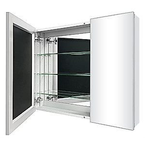 FOMAYKO Aluminum Bathroom Medicine Cabinet with Farmhouse Silver Metal Framed 30(H) x26(W) Inches Double Door Recess or Surface Mount Mirror Cabinet for Bathroom Toilet Kitchen