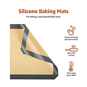 Amazon Basics Silicone, Non-Stick, Food Safe Baking Mat, Pack of 3, Beige/Gray, Rectangular, 16.5" x 11.62"