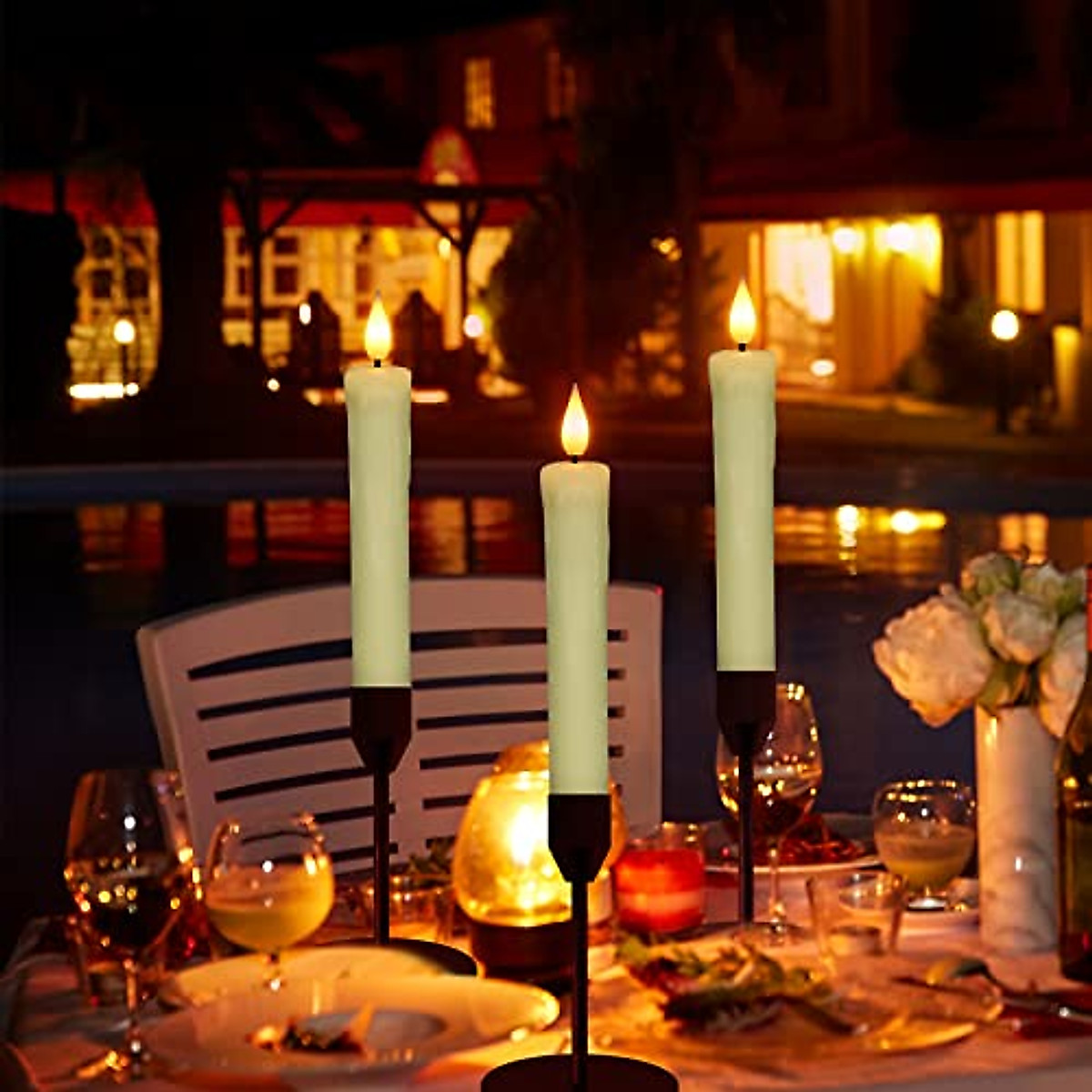 Yme 6pcs LED Taper Candles with Remote and Timer, Fake Window Candles with Real Wax Battery Operated Warm White Flickering/Steady Light 2/4/6/8H Timer, for Halloween Wedding Decorations