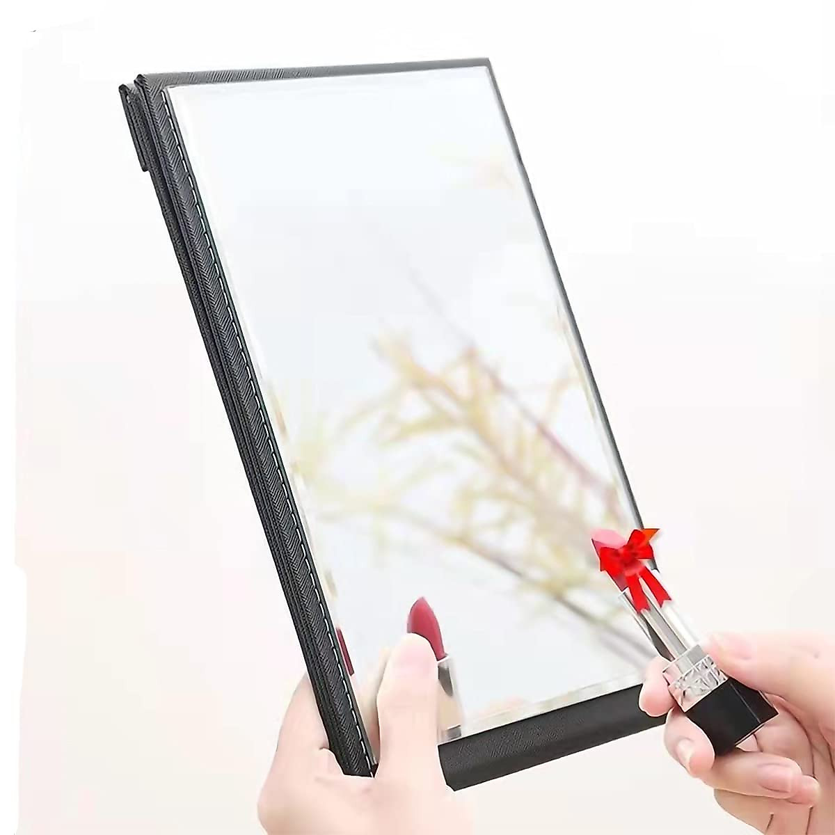 PSG.LGD Makeup Mirror,Portable Folding Mirror with Adjustable Stand for Tabletop,PU Leather,Perfect Size for Camping,Vocation,Home Vanity and Office Desk,Black