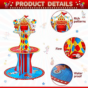 Zopeal Carnival Theme Cupcake Holder 3 Tier Circus Cardboard Cupcake Stand Circus Tent Cake Stand Dessert Tower Holder for Carnival Circus Themed Birthday Party Decoration Supplies