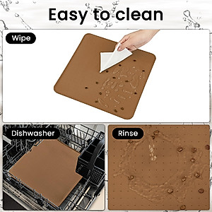 Ptlom Pet Placemat for Dog and Cat, Waterproof Non-Slip Dogs Bowl Mat Prevent Food and Water Overflow, Puppy Dish Feeding Mats Suitable for Medium and Small Pets, Silicone (13" *13", Brown)