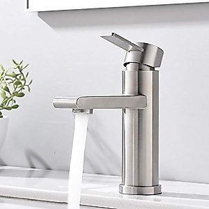 VCCUCINE Modern Commercial Brushed Nickel Single Hole Single Handle Bathroom Faucet, Laundry Vanity Sink Faucet With Two 3/8" Hoses