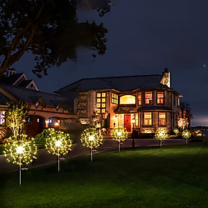 2-Pack Solar Garden Lights Outdoor Decorations, 180 LED Solar Firework Lights Waterproof with 2 Modes, String Solar Powered Lights Outdoor for Pathway Yard Party Wedding Patio Walkway(Warm White)