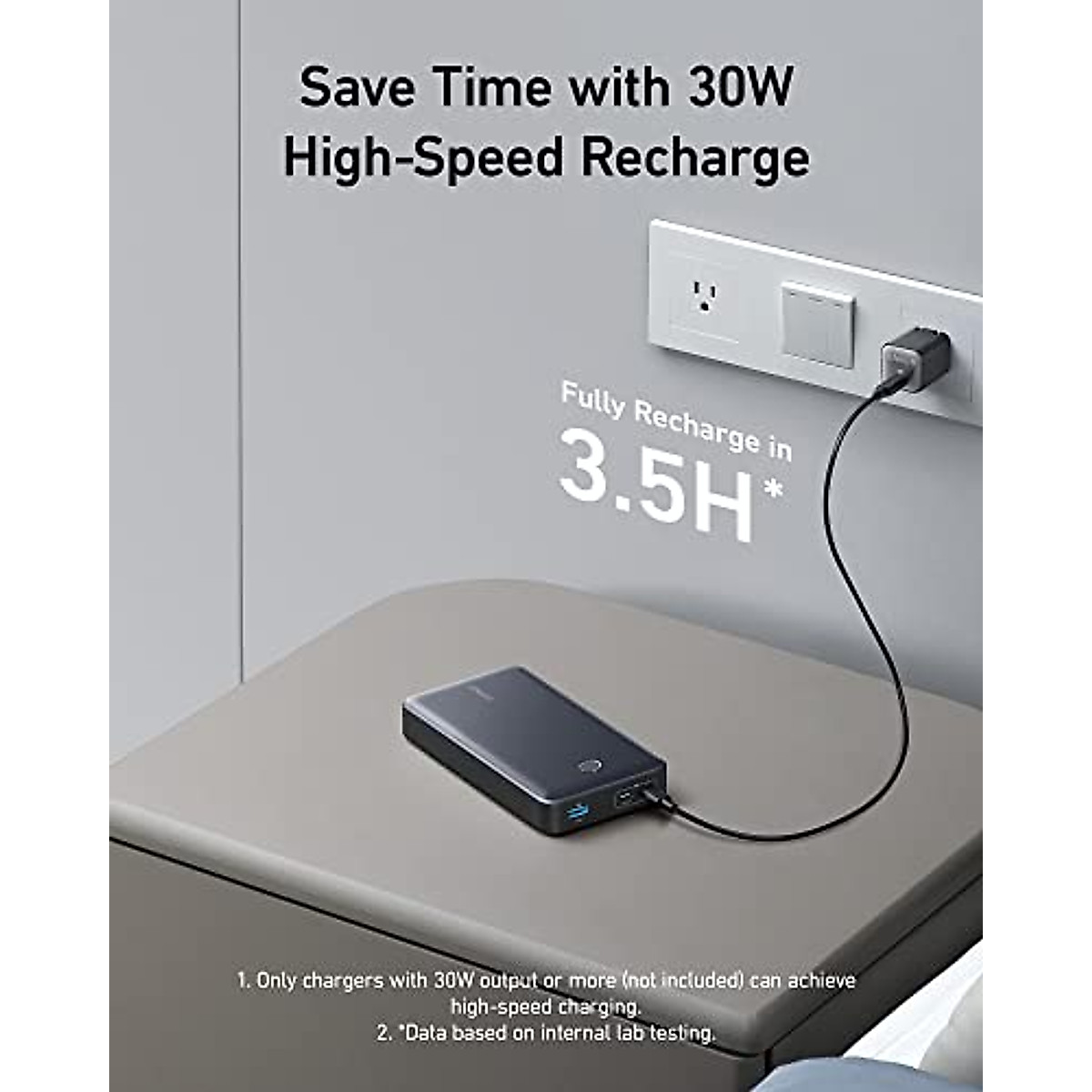 Anker Portable Charger, 24,000mAh 65W Power Bank, 537 Power Bank (PowerCore 24K for Laptop), for MacBook Pro, Dell XPS, Microsoft Surface, iPad Pro, iPhone 14 Pro, Apple Watch Series 5, and More