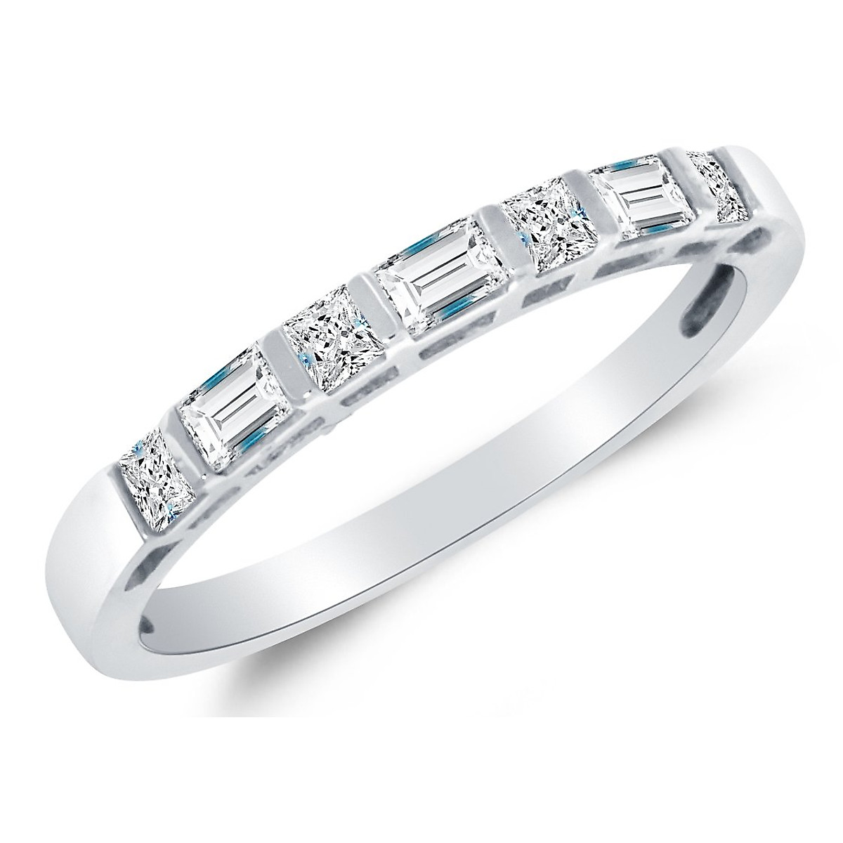 Size 8.5 - Solid 14k White Gold CZ Cubic Zirconia Bridal Engagement Ring w/Matching Wedding Band Two Ring Set - Princess Cut Solitaire with Baguette Side Stones (1.75cttw., 1.0ct. Center)