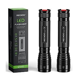 RECHOO Flashlights High Lumens 2 Pack, Super Bright 2000 Lumens Flash Light with 3 Modes, Zoomable, Water Resistant Led Flashlights for Home, Emergency, Camping, Hiking