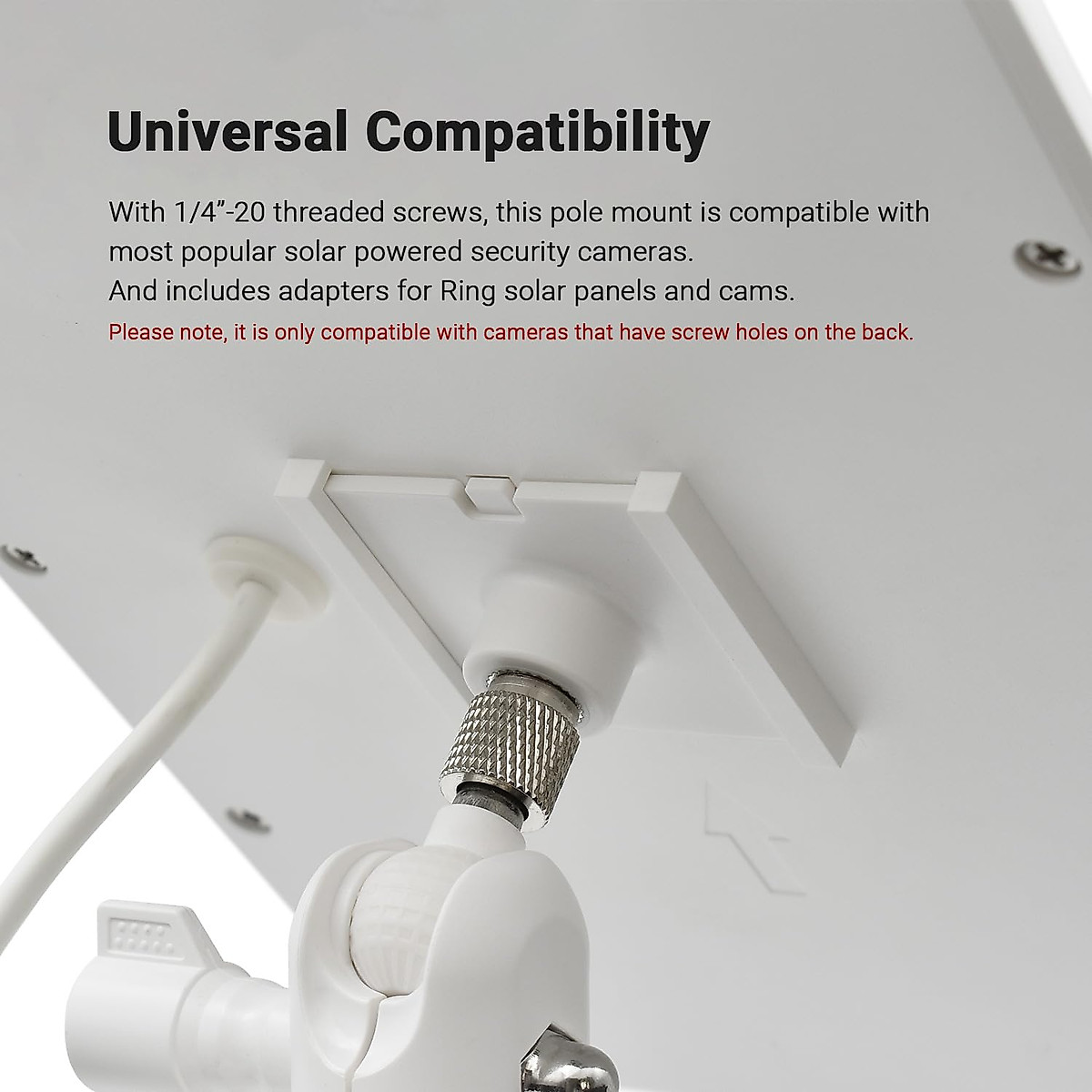 Holicfun 2-in-1 Security Camera and Solar Panel Pole Mount for Ring, Eufy, Arlo, Wyze Solar Panels and Cams - White