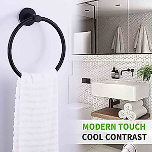 Bathroom Towel Ring Matte Black, Angle Simple Stainless Steel Bath Towel Holder, Wall Mounted Round Towel Hanger, 8-Inch