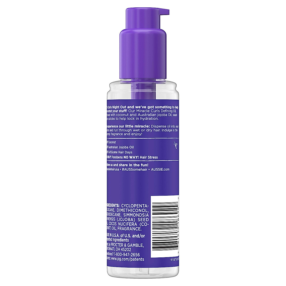 Aussie Miracle Curls Curl-Defining Oil Hair Treatment With Australian Jojoba Oil 3.2 Fl oz, 0.925 Fl oz