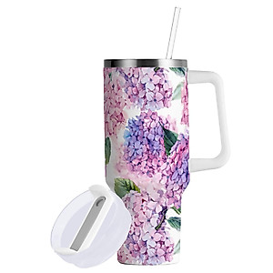 Emelivor Summer Hydrangea 30 oz Tumbler with Lid and Straw Insulated Tumblers with Handle Leak Proof Travel Coffee Mug Water Cup Bottles for Women Men Sports Gym