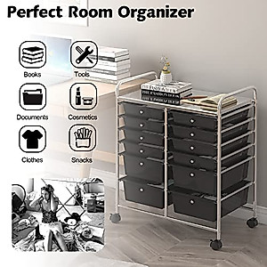 Giantex 12-Drawer Rolling Storage Cart, Multipurpose Movable Organizer Cart, Utility Cart for Home, Office, School (Black)