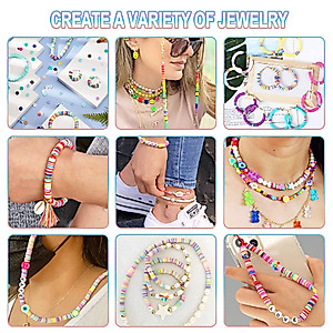 QUEFE 12000pcs Clay Beads Bracelet Making Kit, 80 Colors Flat Clay Heishi Beads Polymer Clay Beads with Letter Beads, Fruit Flower Clay Beads and Smiley Beads for Jewelry Bracelet Necklace Making