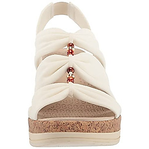 BZees Womens Roma Cork Wedge Beaded Sandal White Denim 10 W