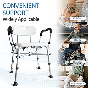 Bath Chair with Arms, Medical Shower Seat, Bariatric Bath Stool Safety Shower Bench with Reinforced Crossing bar for Elderly, Adults, Disabled