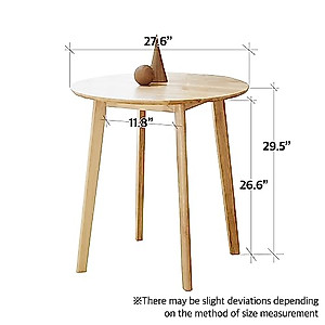 Livinia Canberra 27.6" Round Wooden Dining Table/Small Mid Century Modern Malaysian Oak Kitchen Table (Natural-Oak)