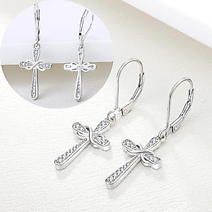 YL Cross Earrings Sterling Silver Infinity Dangle Drop Earrings Cubic Zirconia Criss Leverback Jewelry