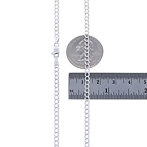 Nuragold 10k White Gold 3mm Solid Cuban Link Chain Curb Pendant Necklace, Mens Womens Jewelry 16" 18" 20" 22" 24" 26" 28" 30"