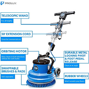 Prolux Core Heavy Duty Single Pad Commercial Polisher, Floor Buffer Machine, Scrubber, 15 Inch Commercial Duty w/ Hard Brush Only