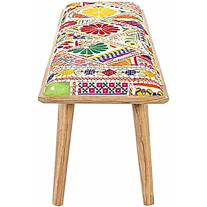 Hauteloom Dilkon Upholstered Entryway Bedroom Bench - Patchwork Style - Foot Stool - Red, Yellow, Green, Colorful - 18" x 45" x 15"