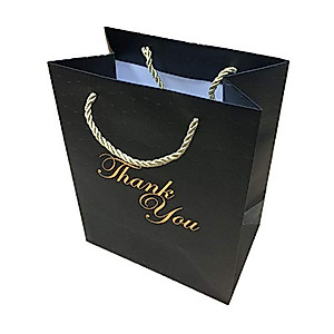 MODEENI 12 Black Thank You Bags with Handles 8x10 Gold Foil Medium Thank U Paper Gift Bags Luxury Event Shopping 8x5x10 Premium Quality Cute Matte Modern Embossed Birthday Merchandise Clothing Business Store Wedding Guests