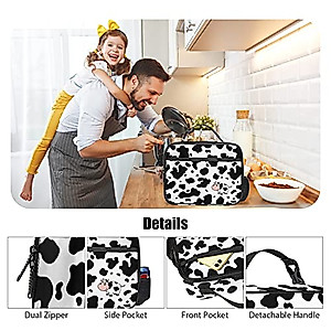 Lunch Bag for Teen Boys Girls, Stylish Reusable Insulated Lunch Box with Side Pocket for Adult and Kids, Durable Cooler Lunch Tote Bag with Detachable Handle for School Work (Cute Cow)
