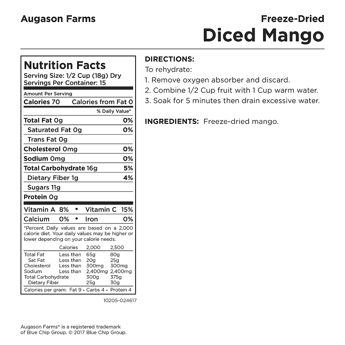 Augason Farms Freeze Dried Diced Mango 9.52 oz No. 10 Can