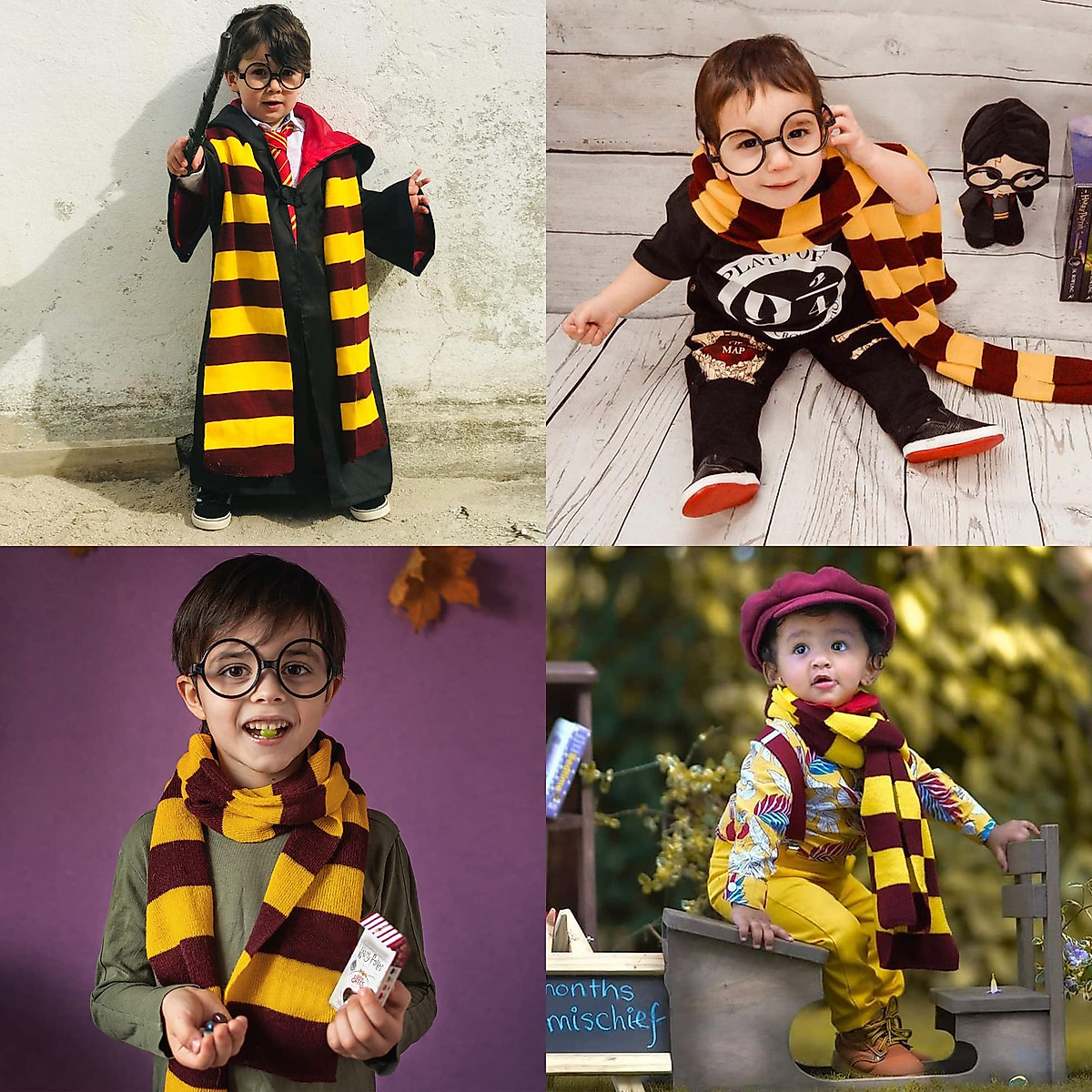 M&G House Newborn Photography Props Magic Novelty Scarf Wizard Glasses Crochet Wand Halloween Baby Photoshoot Props Scarf Eyeglass Baby Photo Props Halloween Cosplay Scarf Party Costume Supplies