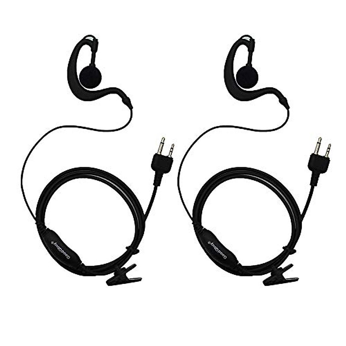 GoodQbuy 2Pcs G Shape Clip-Ear Walkie Talkie Headset Earpiece with Mic is compatible with Midland LXT118 GXT1000VP4 LXT500VP3 LXT600VP3 LXT380 2-pin