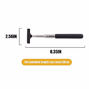 GreceYou Retractable Car Rearview Mirror Wiper Portable Auto Mirror Squeegee Cleaner Long Handle Car Cleaning Tool Mirror Glass Mist Cleaner, Length Up to 98cm/38.6inch (Black)