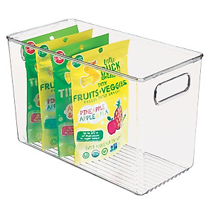 mDesign Plastic Storage Organizer Bin with Handles for Baby or Kids - Containers for Nursery, Playroom or Daycare - Holder for Snacks, Toys, Food, Diapers, or Wipes - Ligne Collection, 4 Pack, Clear