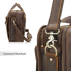 Polare 18.5” Full Grain Leather Laptop Briefcase Messenger Work Bag Overnight Bag For Men X-Large Fits 17.3” Laptop