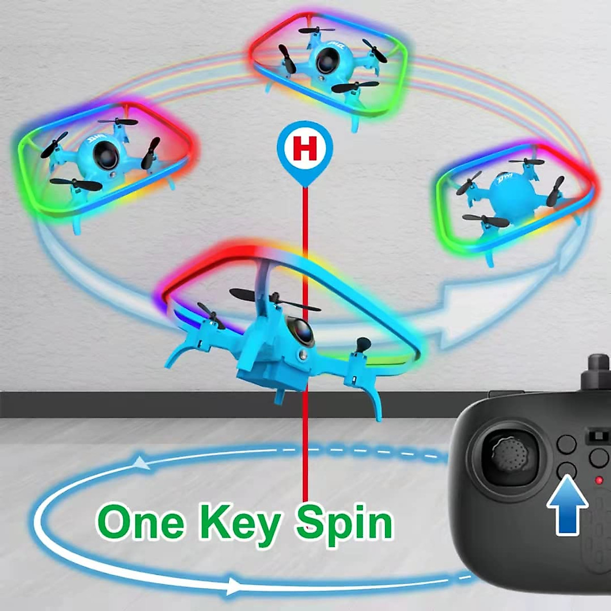 Dwi Dowellin Mini Drone for Kids, LED Lights Remote Control Drone, Nano RC Quadcopter with Auto Hovering Small&Easy Flying Toys Drones for Beginners Boys and Girls Adults, Blue