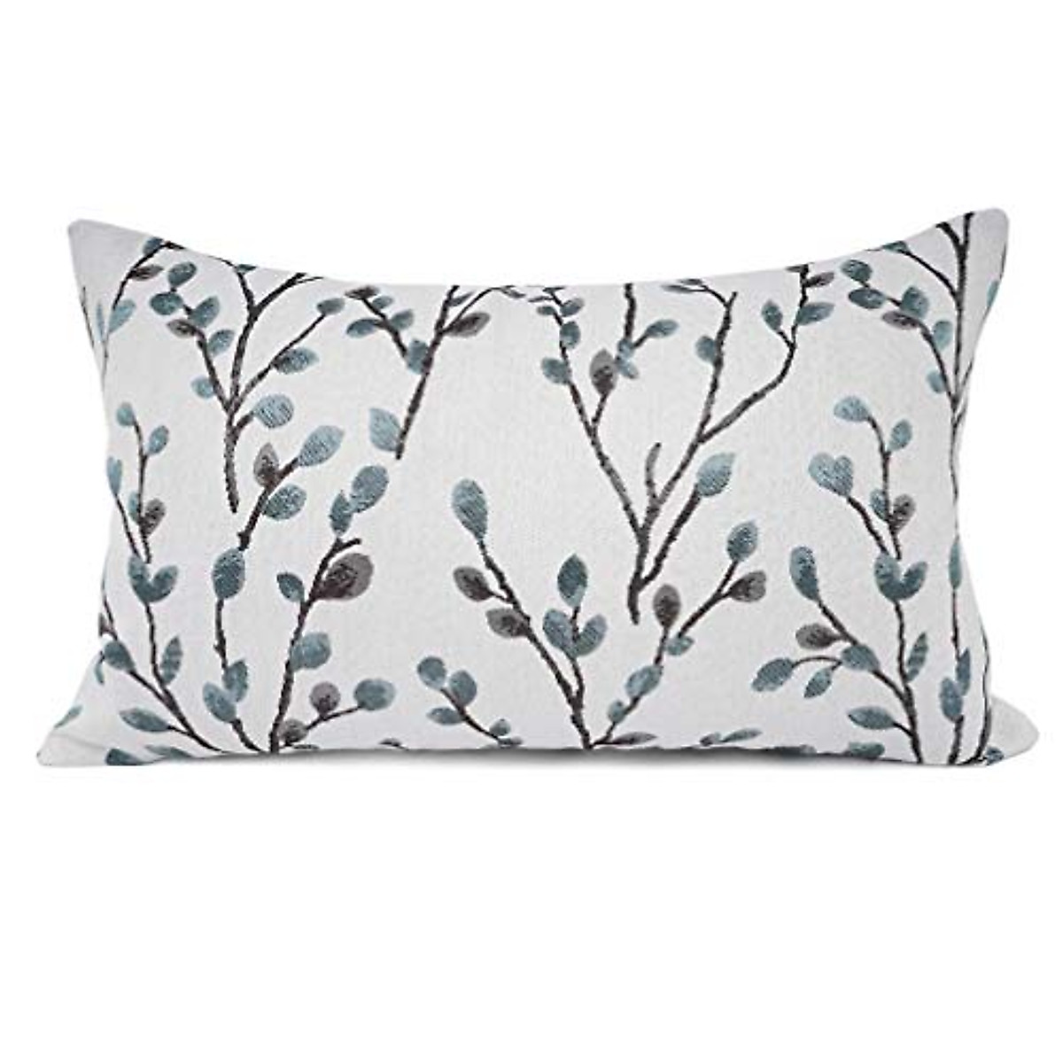 YOUR SMILE Classical Embroidery Jacquard Farmhouse Oblong Rectangle Chenille Teal Leaf Decorative Throw Pillow Case,12x20 inch