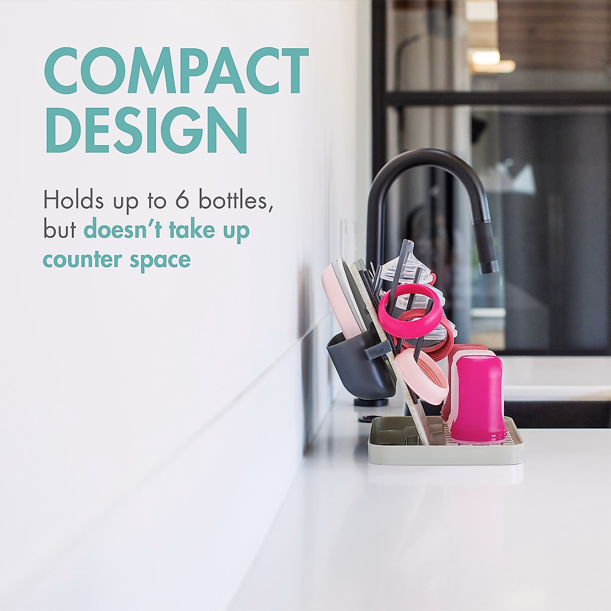 Boon Groove Vertical Baby Bottle Drying Rack - Customizable Drying Rack for Bottles, Toddler Cups, and Baby Accessories - Baby Bottle-Feeding Supplies - Holds 6 Baby Bottles