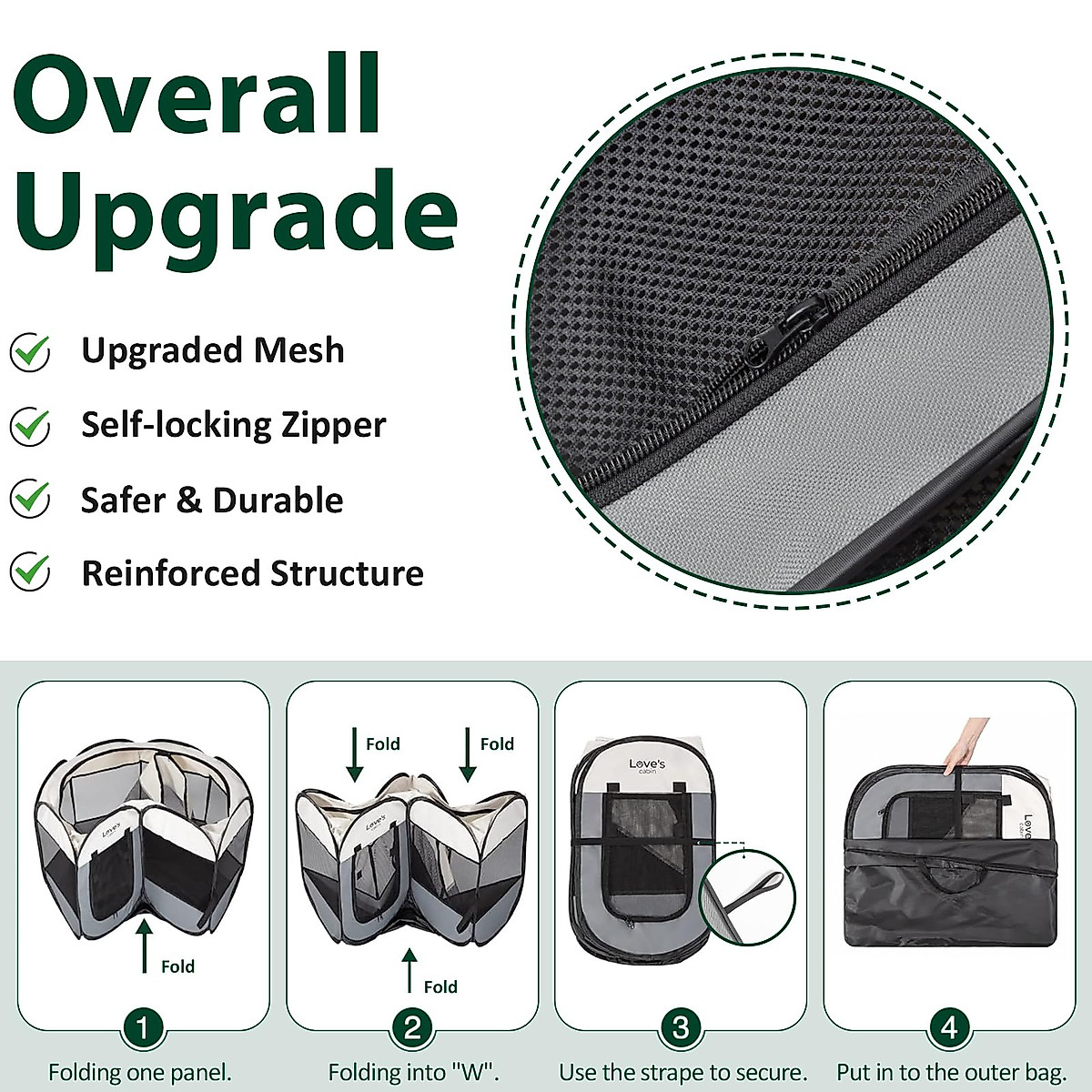 Love's cabin Pet Puppy Dog Playpen, Medium Dog Tent Crates Cage Indoor/Outdoor, Portable Playpen for Dog and Cat, Foldable Pop Up Dog Kennel Playpen with Carring Case, Removable Zipper Top, Grey