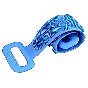INGVY Dry Brushing Body Brush Silicone Bath Towel, Bath Brush, Long Strip Massage, Back rubbing, rubbing mud, Bath with a Bath Artifact (Color : Blue)