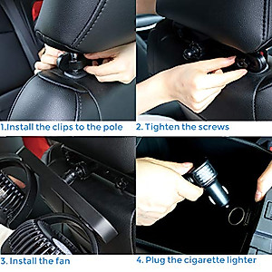 Poraxy Car Fans,12V/24V Electric Cooling Fan for Backseat, Headrest 360 Degree Rotatable Dual Head Rear Seat Air Fan for Sedan SUV RV Boat