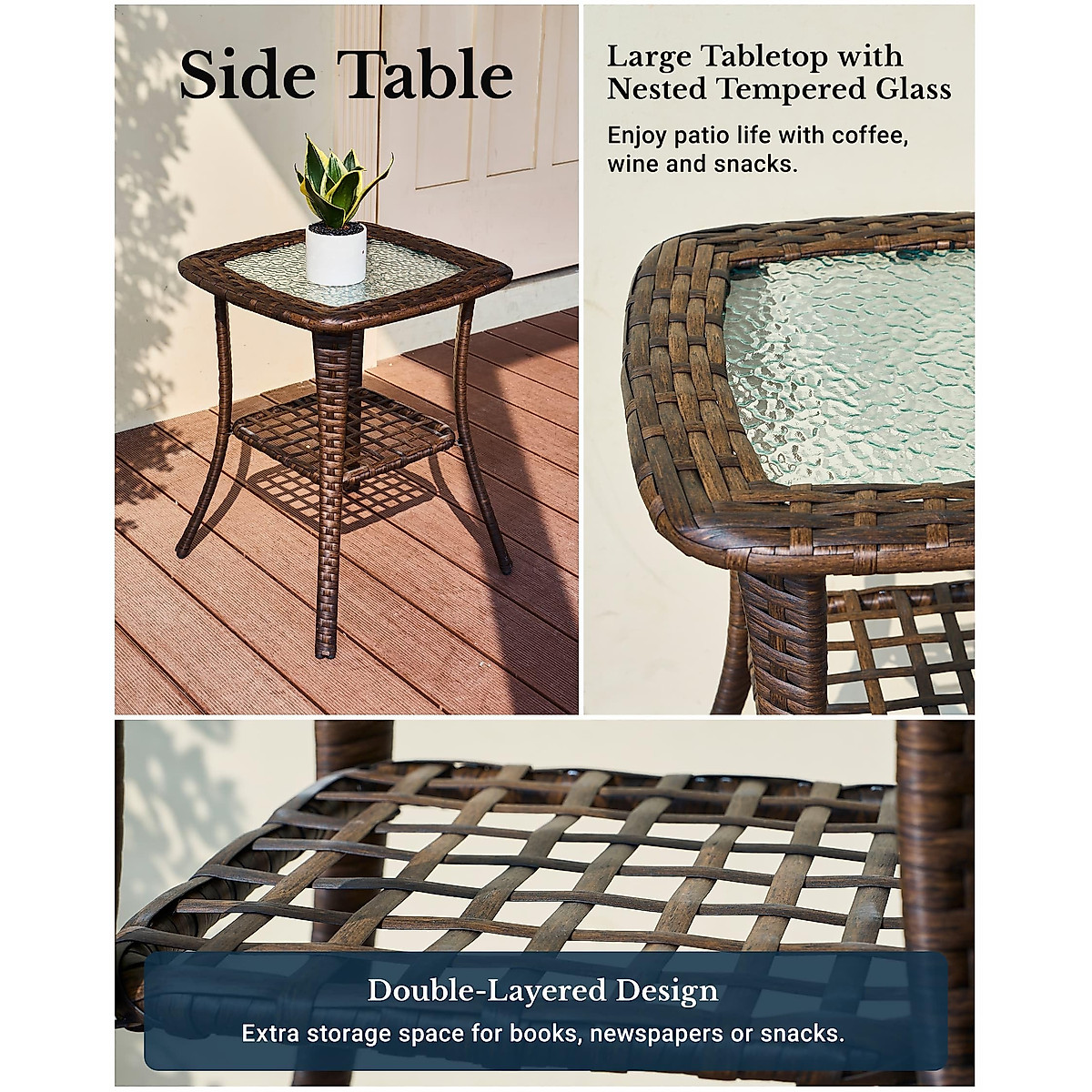 HILLGA Luxury High Back Outdoor Swivel Rocker Patio Chairs Set of 2, with 6-Inch Thick Cushions and Side Table, Ideal for Porch, Poolside, Deck, and Yard in Blue (PRO Version 2.0)