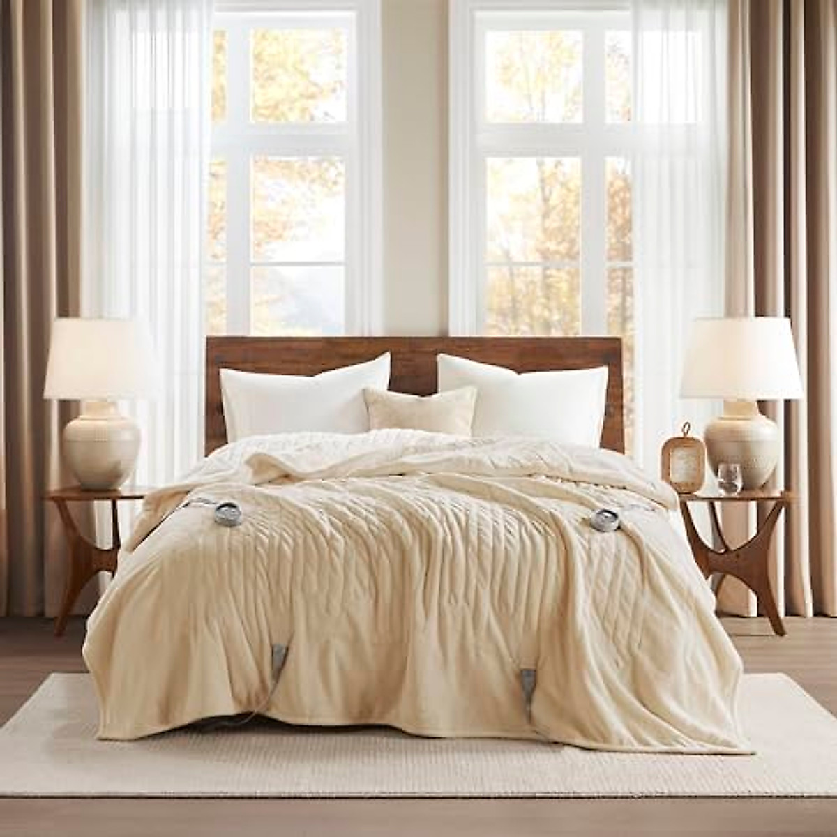 Woolrich Heated Plush to Berber Electric Blanket Throw Ultra Soft Knitted, Super Warm and Snuggly Cozy with Auto Shut Off and Multi Heat Level Setting Controllers, King: 100x90, Tan