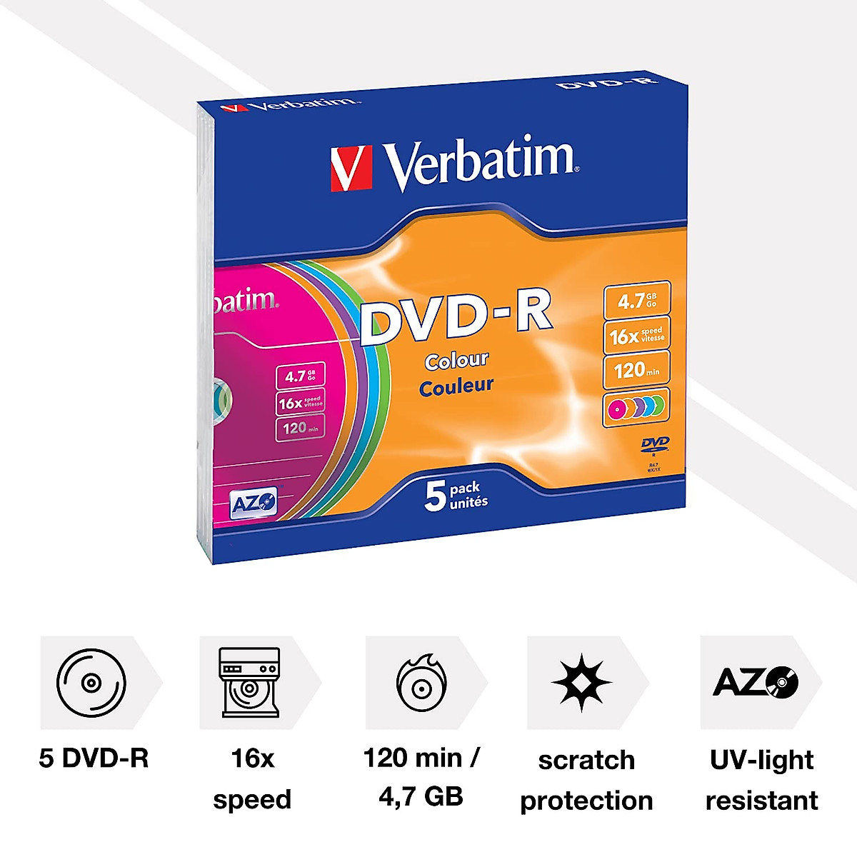 Verbatim 43557 DVD-R 16x Non-Printable Slim Case (Pack of 5), 1