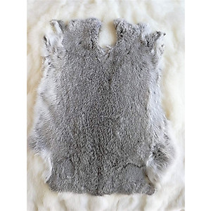 Natural Tanned Rabbit Fur Hide (10" by 12" Rabbit Pelt with Sewing Quality Leather) (Natural Gray)